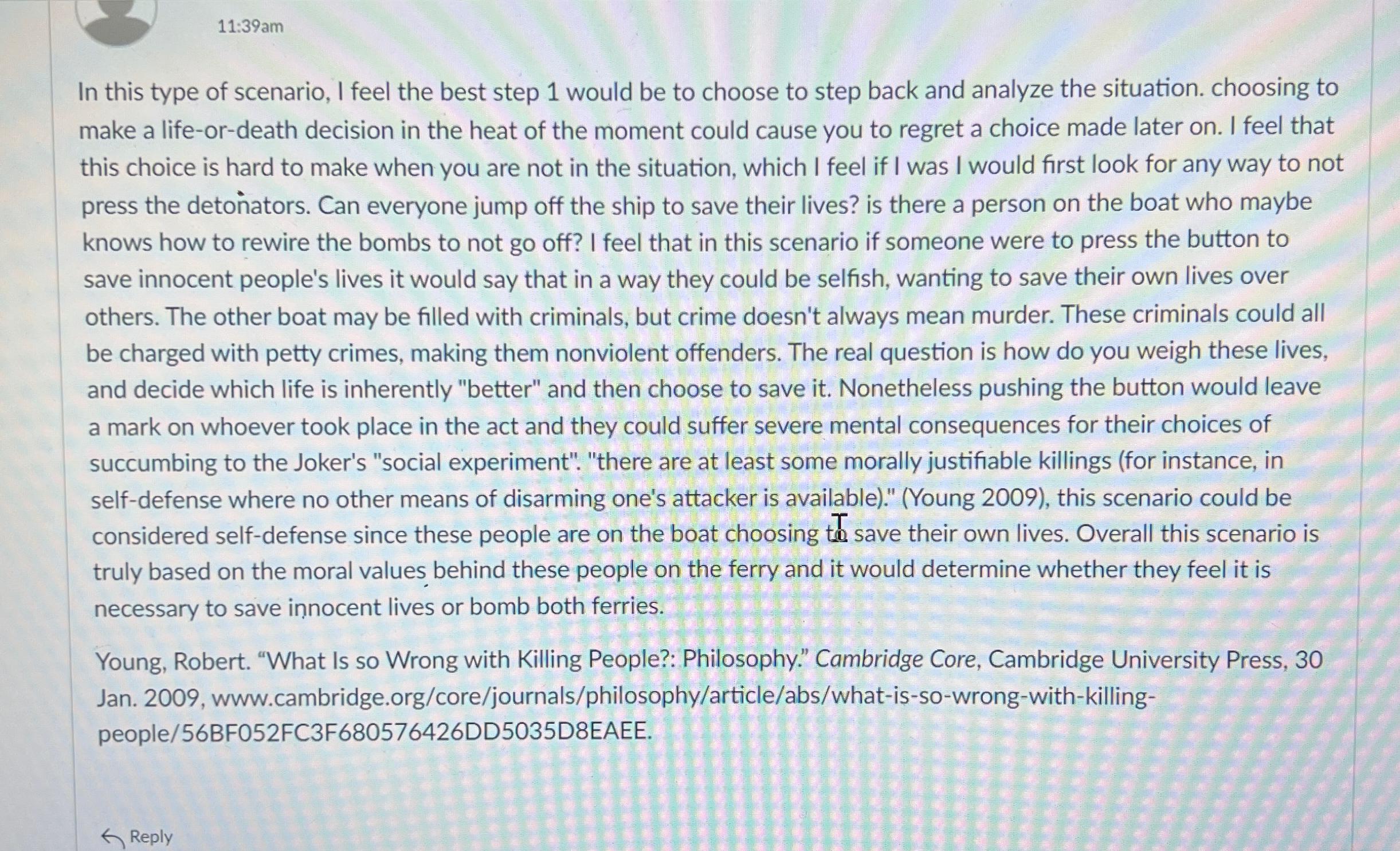 Solved Response to a discussion | Chegg.com