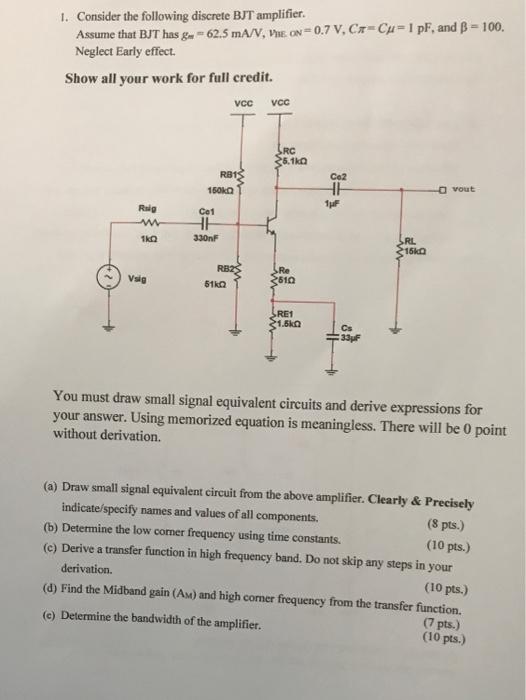 Solved 1. Consider the following discrete BJT amplifier. | Chegg.com