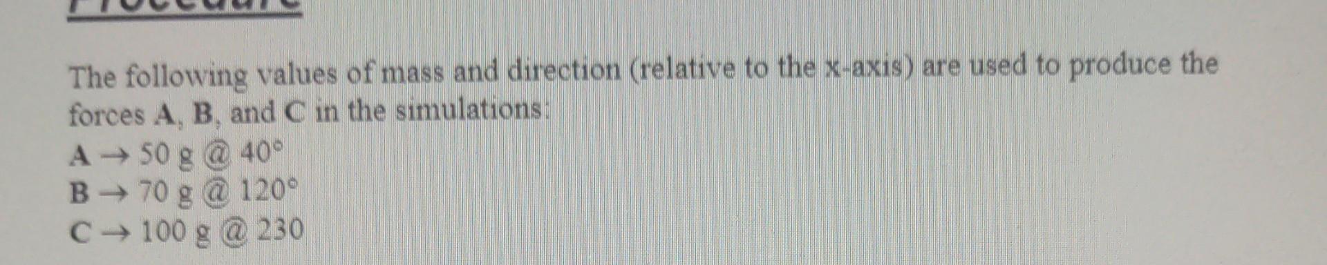 Solved The following values of mass and direction (relative | Chegg.com