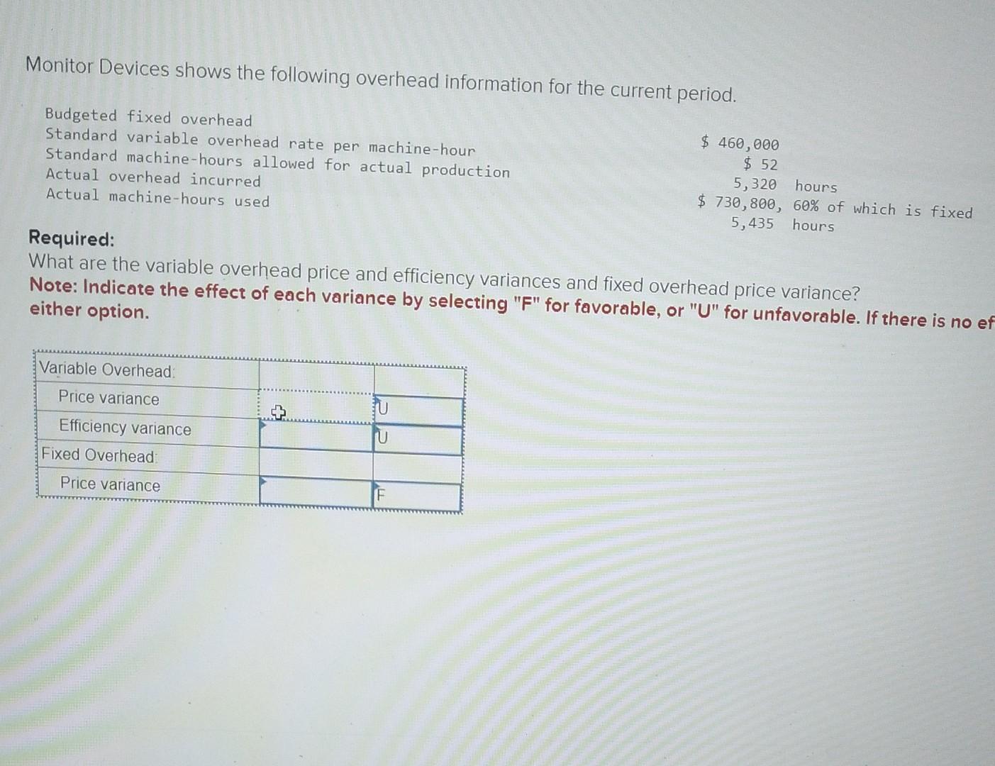 Solved Monitor Devices shows the following overhead | Chegg.com
