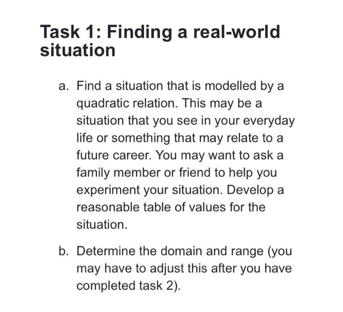 Solved Task 1: Finding a real-world situation a. Find a | Chegg.com
