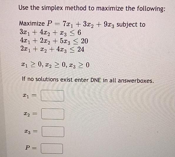 Solved Use the simplex method to maximize the following: | Chegg.com