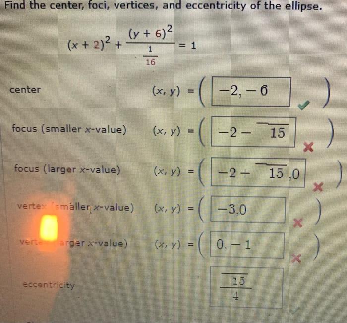 Solved Find the center, foci, vertices, and eccentricity of | Chegg.com