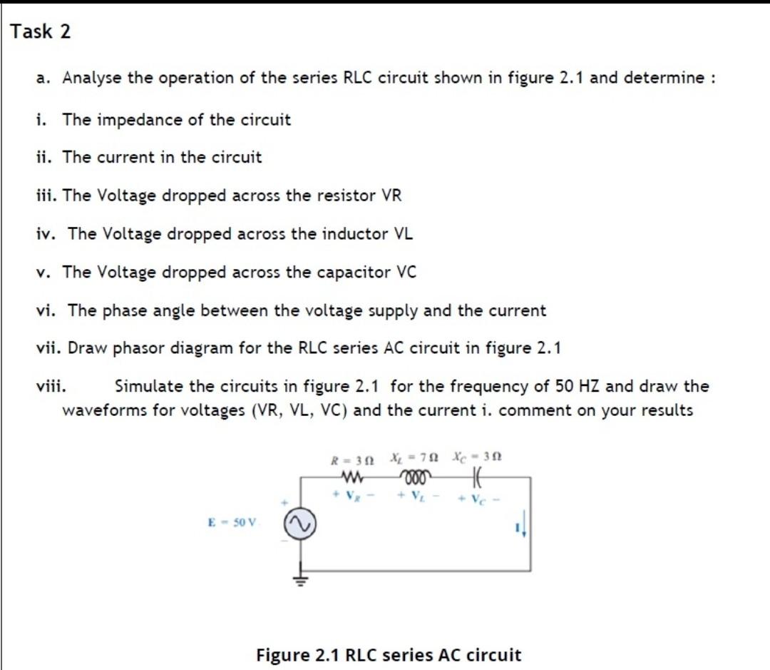Solved a. Analyse the operation of the series RLC circuit | Chegg.com