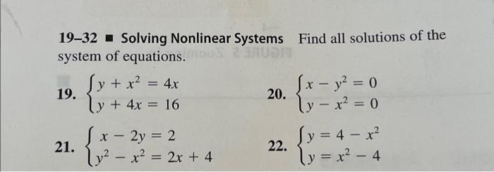 Solved 19-32 Solving Nonlinear Systems Find all solutions of | Chegg.com