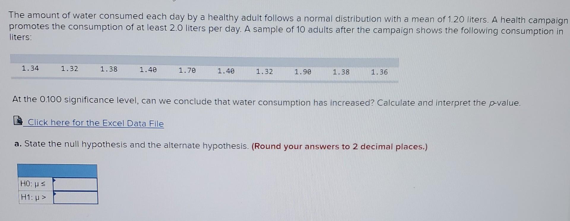 Solved The amount of water consumed each day by a healthy | Chegg.com