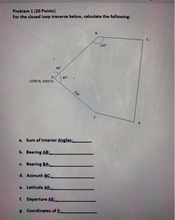 Solved Problem 1 (20 Points) For the closed loop traverse | Chegg.com