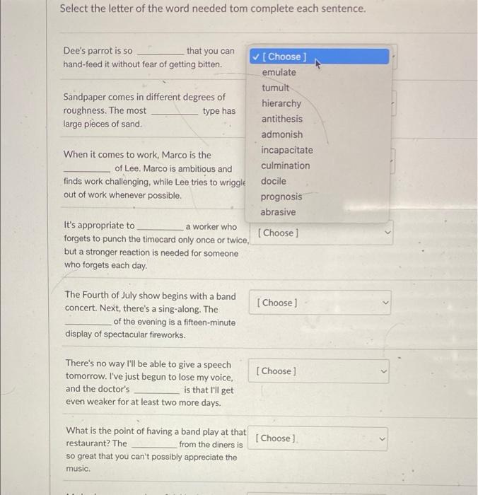 Select the letter of the word needed tom complete | Chegg.com