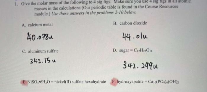 Solved E. NISO4-6H₂O = nickel(II) sulfate hexahydrate F. | Chegg.com