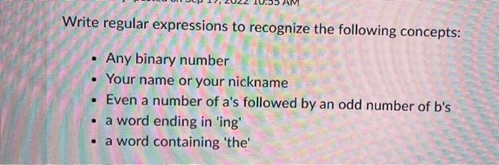 Solved Write regular expressions to recognize the following | Chegg.com