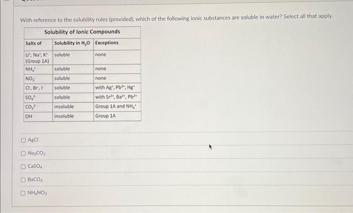 Solved With reference to the solubility rules (provided), | Chegg.com