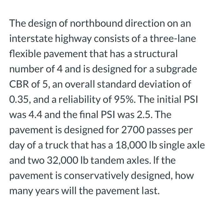 Solved The design of northbound direction on an interstate | Chegg.com