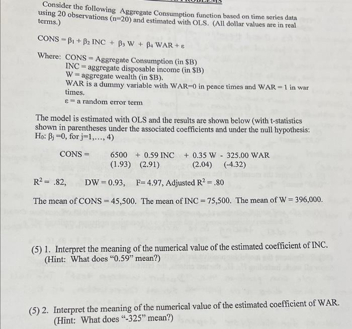 Solved Consider the following Aggregate Consumption function | Chegg.com