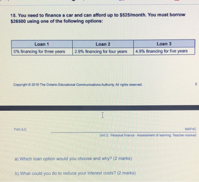 Solved 15. You need to finance a car and can afford up to | Chegg.com