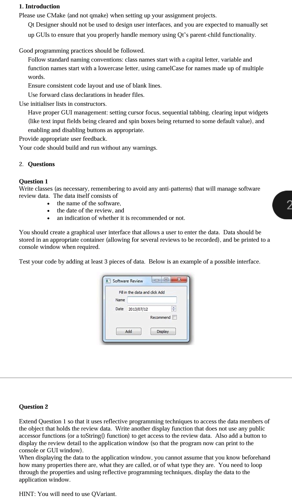 Solved IntroductionPlease use CMake (and not qmake) ﻿when | Chegg.com