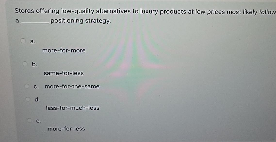 Solved Stores offering low-quality alternatives to luxury | Chegg.com