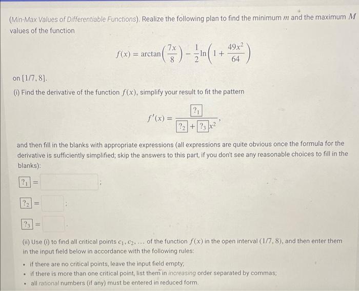Solved (Min-Max Values of Differentiable Functions). Realize | Chegg.com