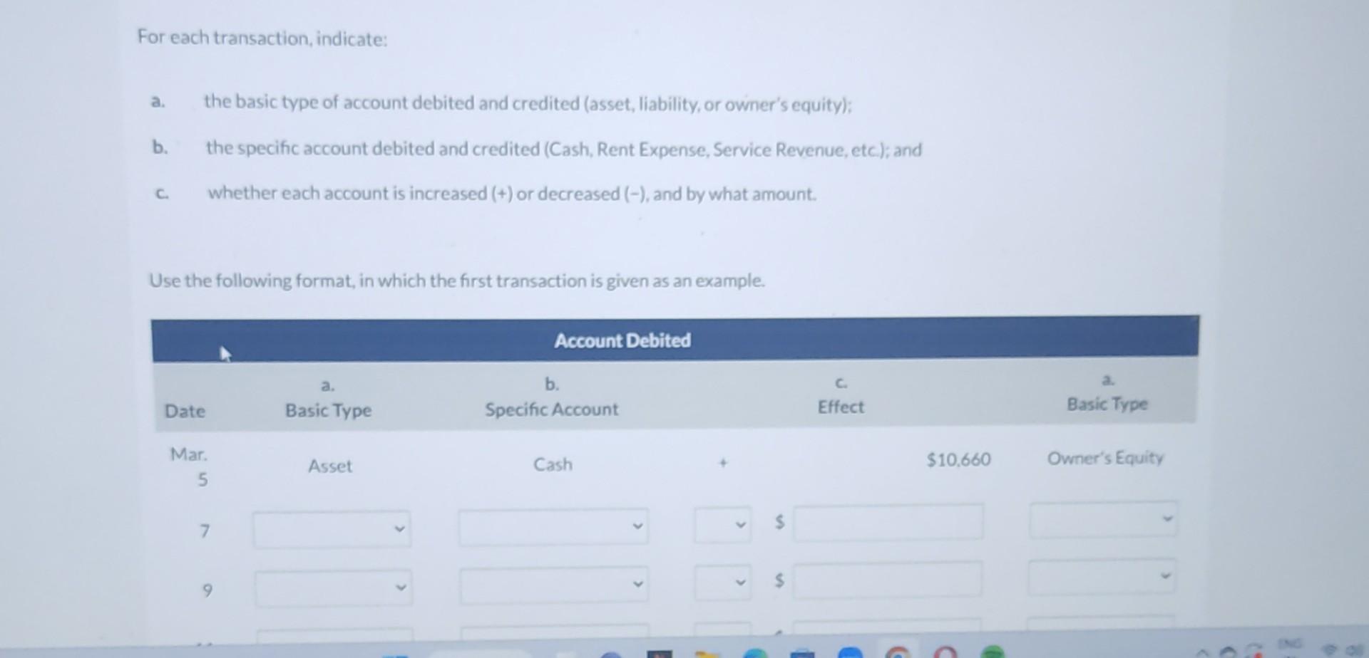 Solved For each transaction, indicate: a. the basic type of | Chegg.com