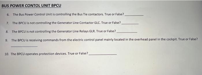 Solved BUS POWER CONTOL UNIT BPCU 6. The Bus Power Control | Chegg.com