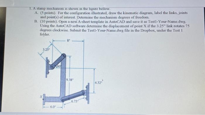 Solved 1. A stamp mechanism is shown in the figure bellow. | Chegg.com