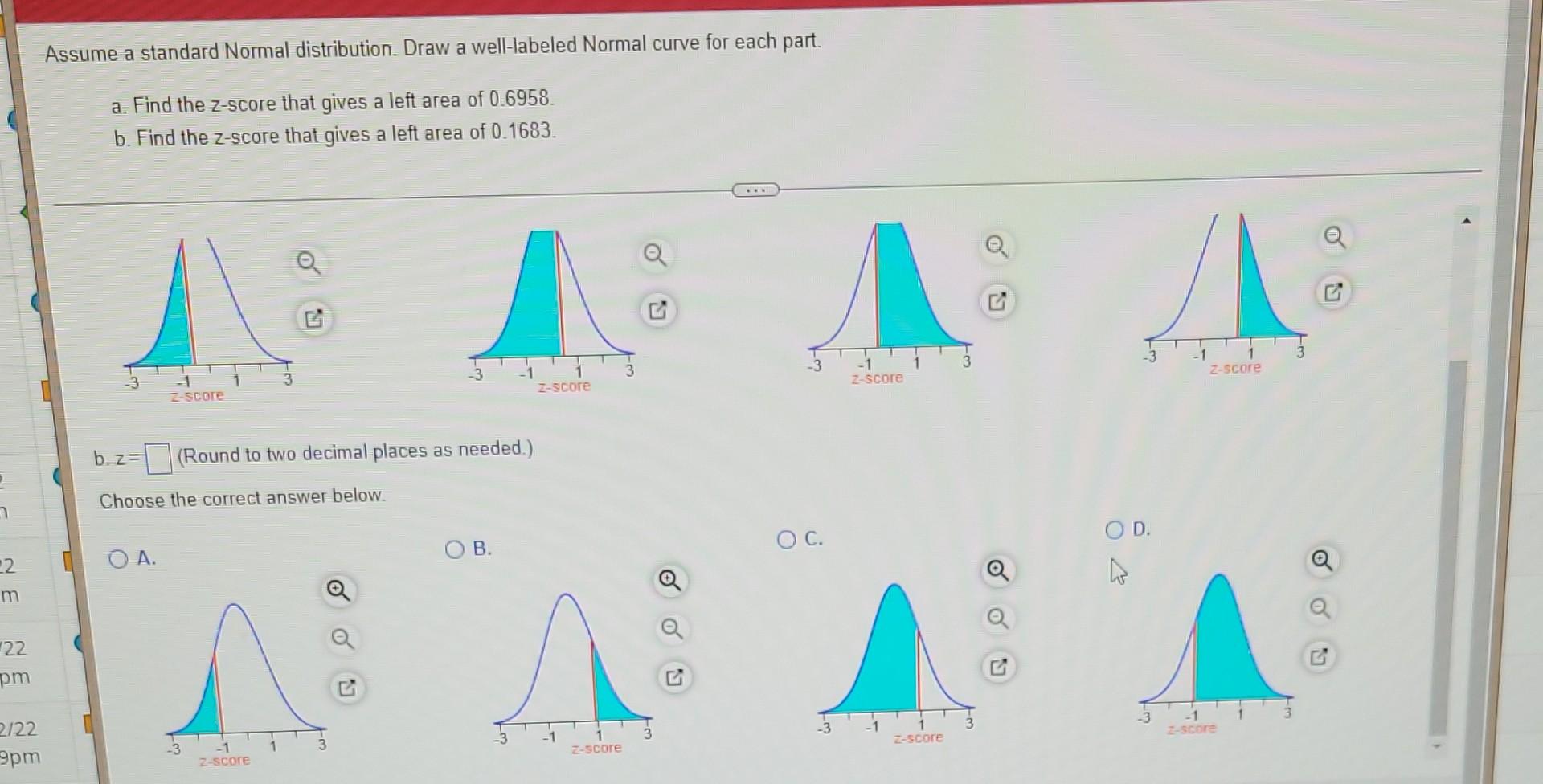 Solved 2 m 22 m 22 pm 2/22 9pm Assume a standard Normal | Chegg.com