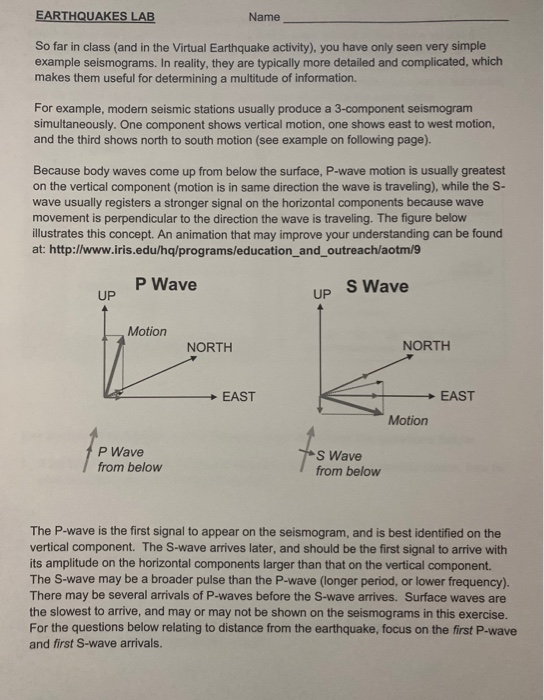 Solved EARTHQUAKES LAB Name So far in class (and in the | Chegg.com