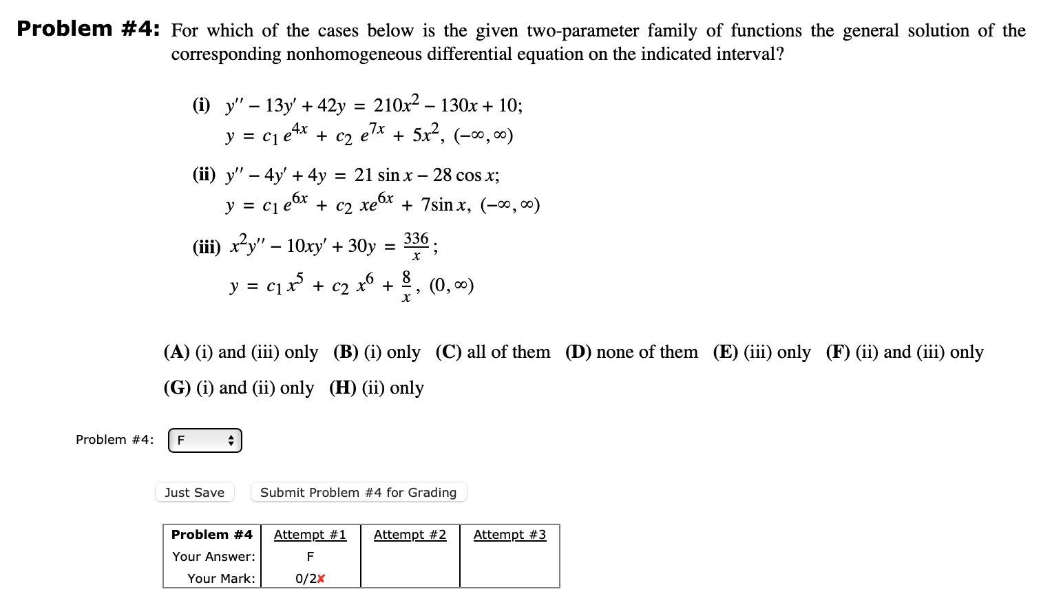 Solved Problem #4: For which of the cases below is the given | Chegg.com