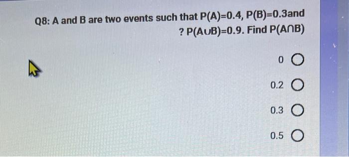 Solved Q8: A and B are two events such that | Chegg.com