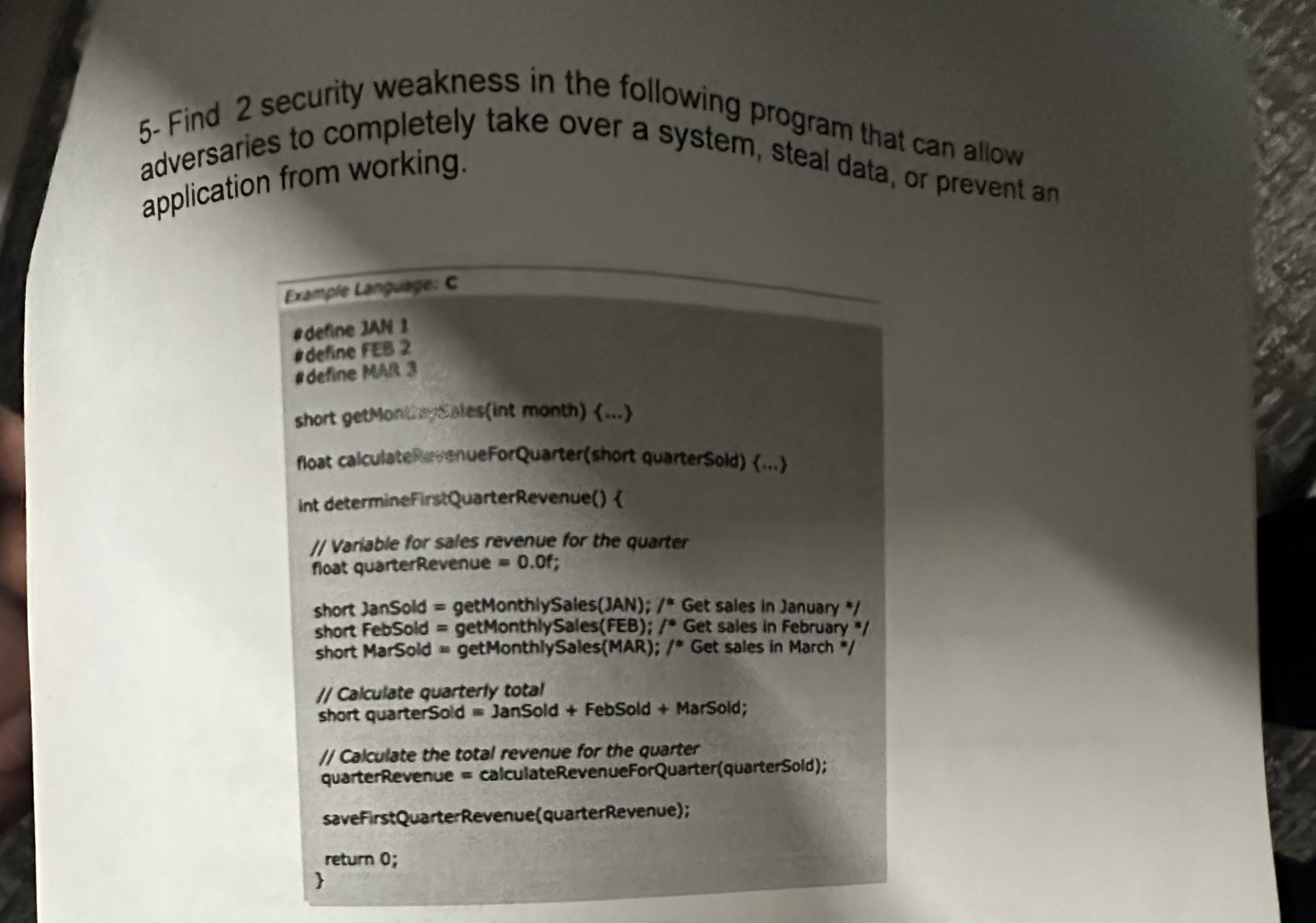 Solved Find 2 ﻿security weakness in the following program | Chegg.com