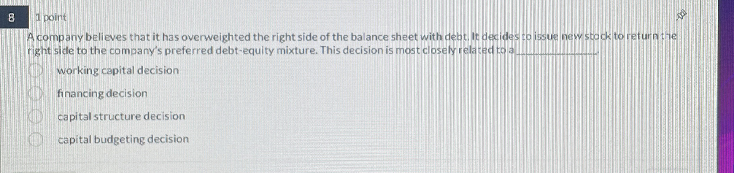 Solved 81 ﻿pointA company believes that it has overweighted | Chegg.com