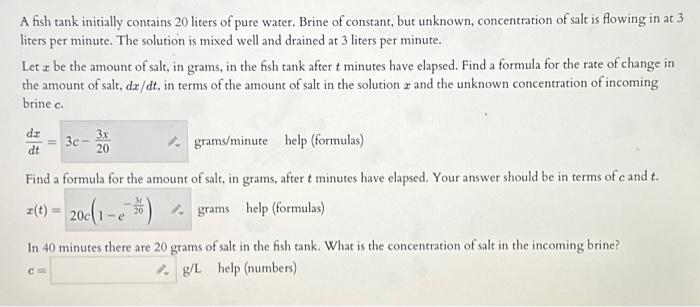 Solved Initially 5 grams of salt are dissolved into 20 | Chegg.com