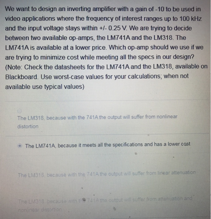 Solved An inverting first-order active lowpass filter has a | Chegg.com