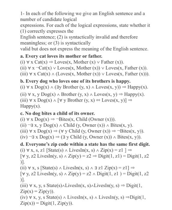 Solved 1 In Each Of The Following We Give An English Chegg