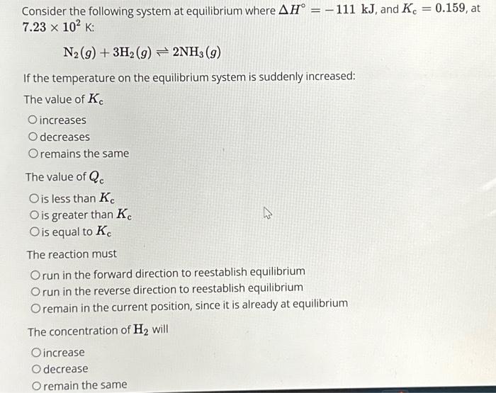Solved Consider the following system at equilibrium where | Chegg.com