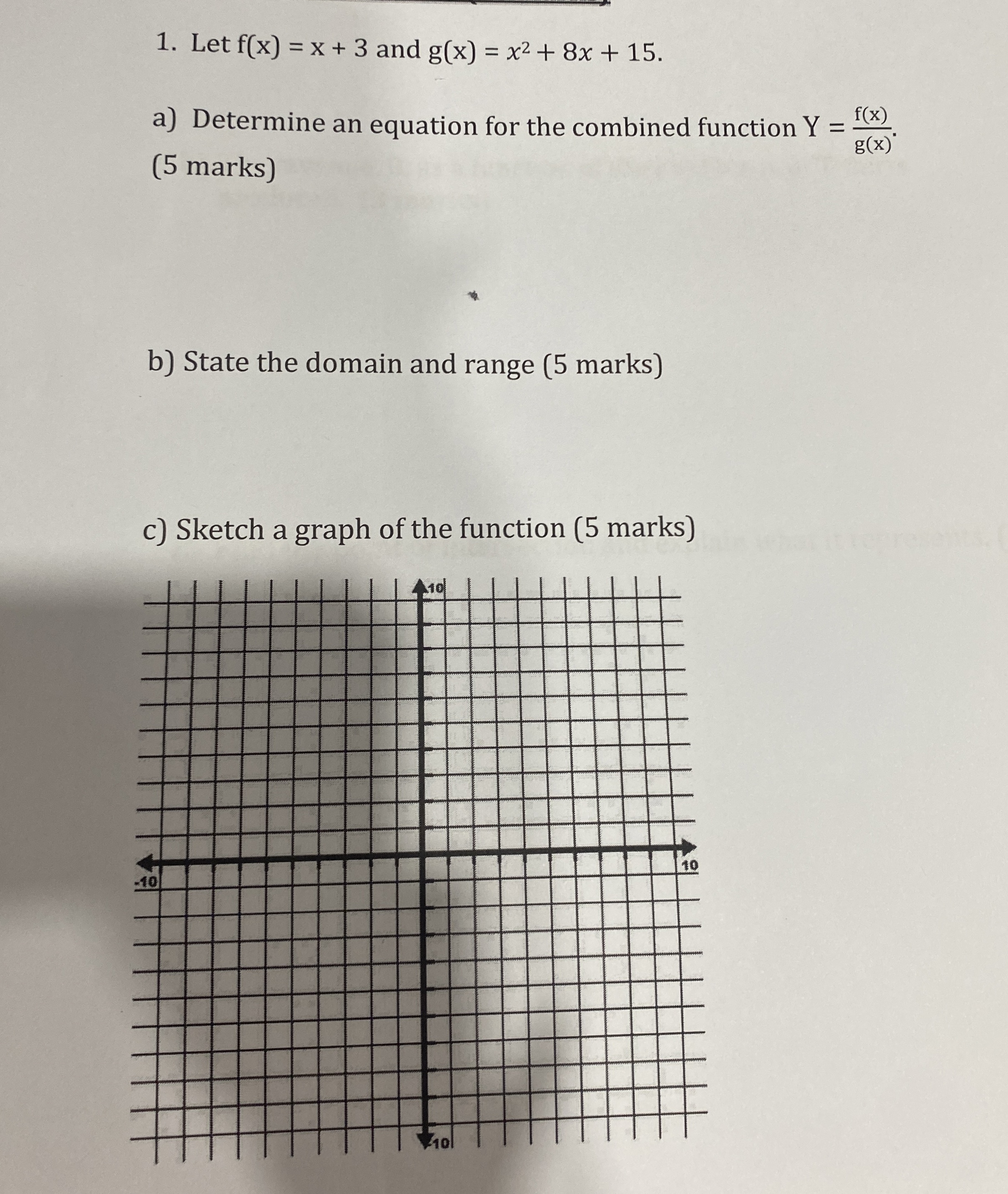 Solved Let f(x)=x+3 ﻿and g(x)=x2+8x+15.a) ﻿Determine an | Chegg.com