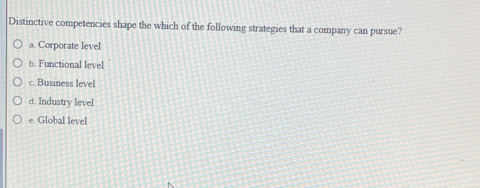 Solved Distinctive competencies shape the which of the | Chegg.com