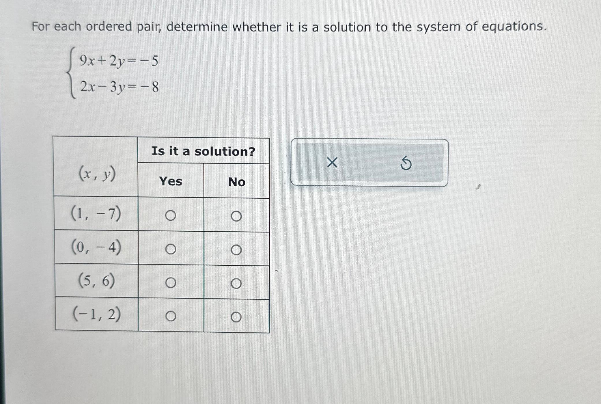Solved For each ordered pair, determine whether it is a | Chegg.com