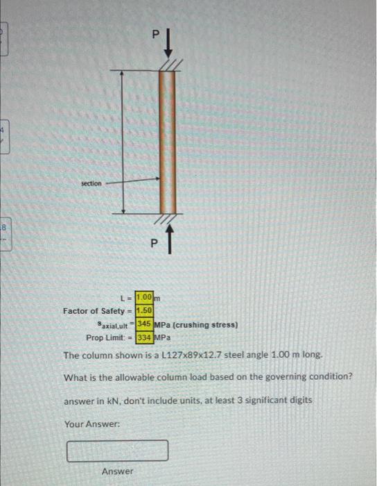 Solved What is the allowable column load based on the | Chegg.com