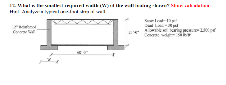 Solved What is ﻿the smallest required width (W) of ﻿the wall | Chegg.com