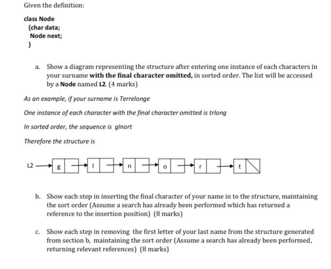 Solved Given the definition: class Node \{char data; Node | Chegg.com