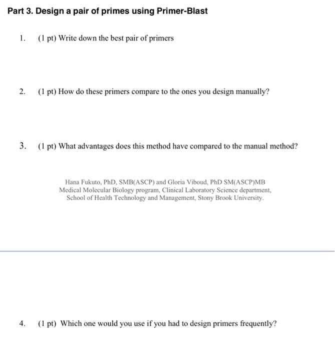 Solved Part 3. Design a pair of primes using Primer-Blast 1. | Chegg.com