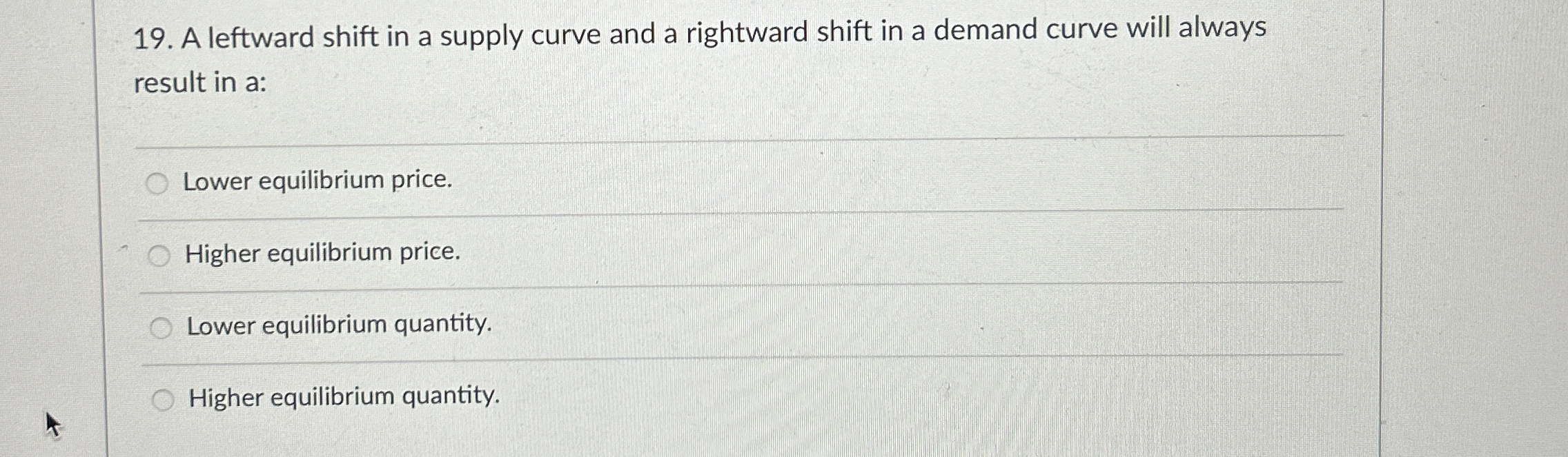 Solved A leftward shift in a supply curve and a rightward | Chegg.com