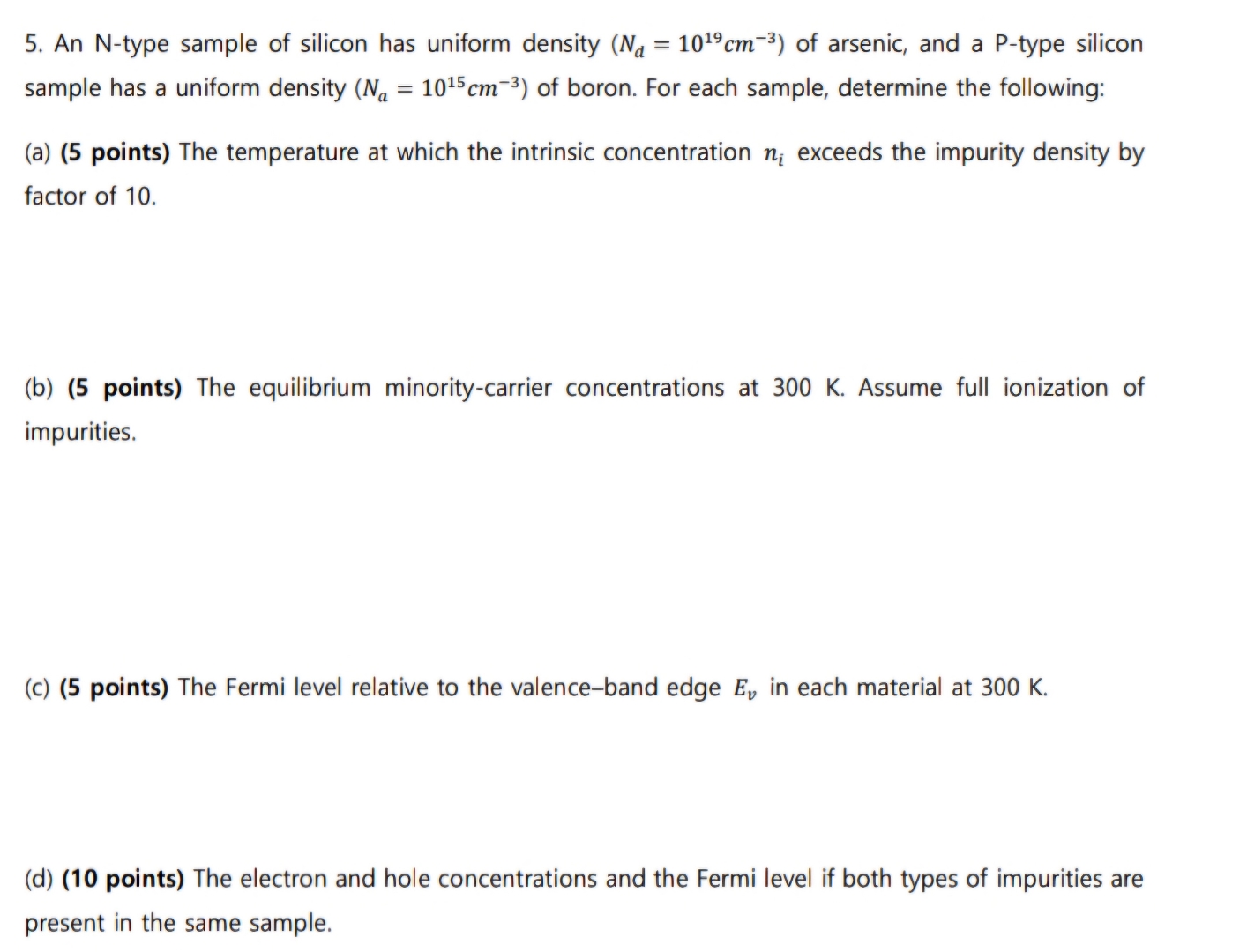 Solved An N-type sample of silicon has uniform density | Chegg.com
