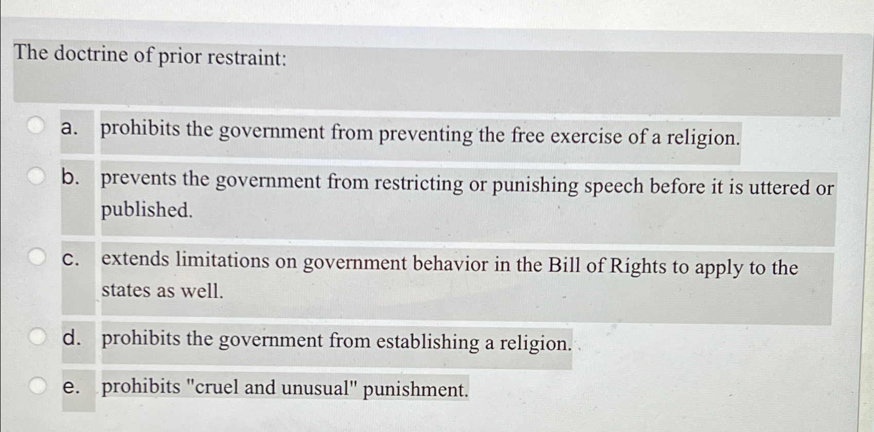 Solved The doctrine of prior restraint:a. ﻿prohibits the | Chegg.com