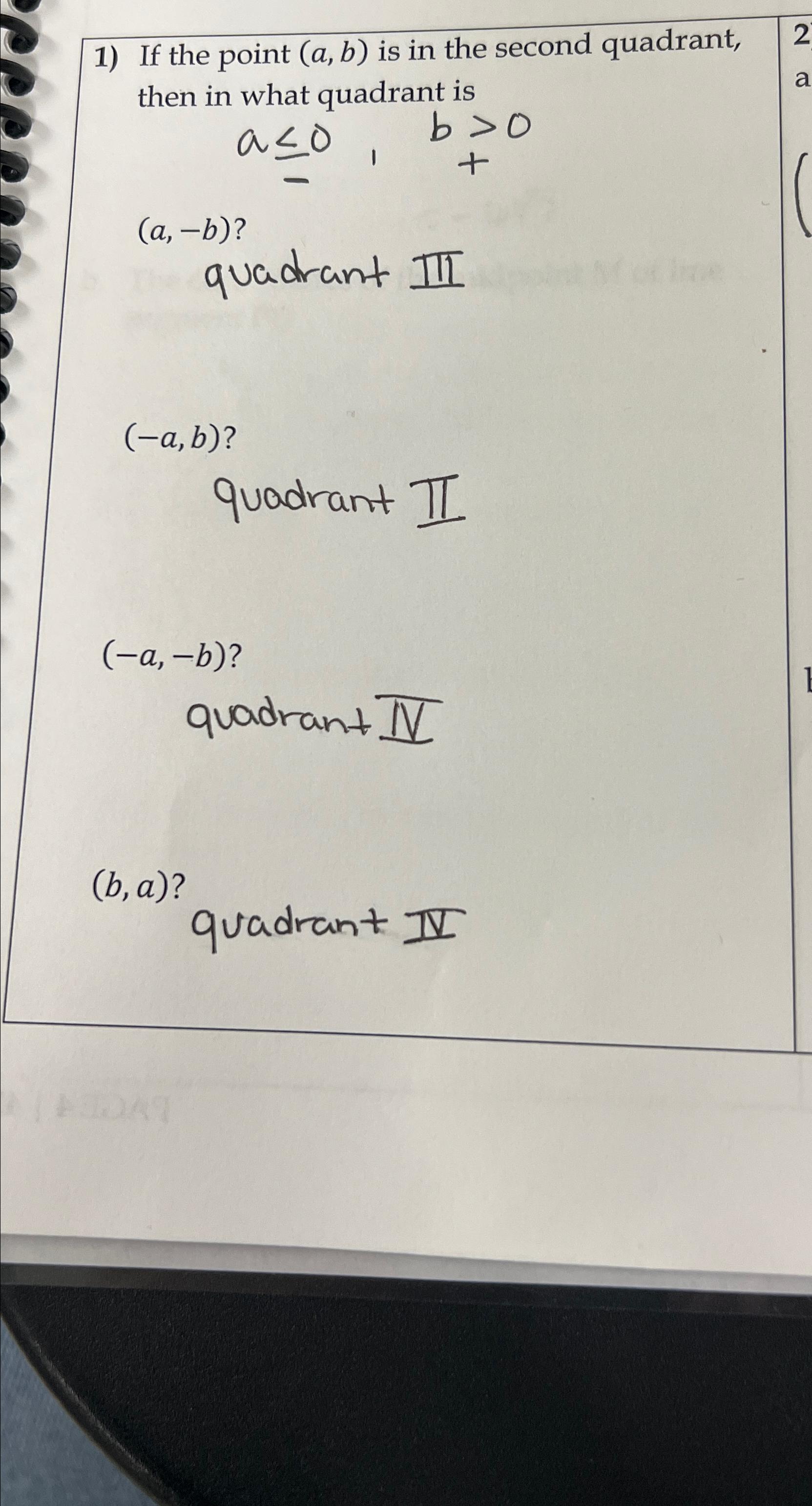 Solved If the point (a,b) ﻿is in the second quadrant, then | Chegg.com