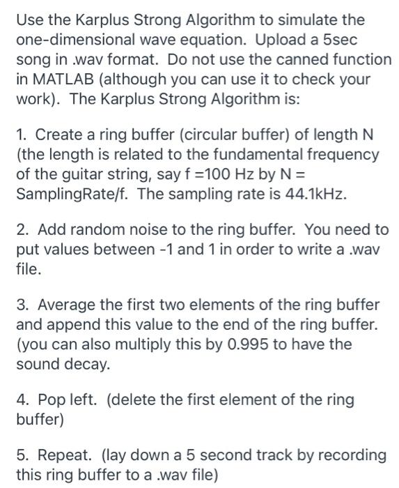 Use the Karplus Strong Algorithm to simulate the | Chegg.com