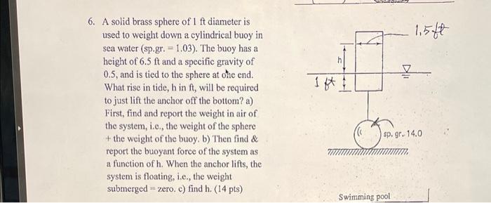 Solved 6. A solid brass sphere of 1ft diameter is used to | Chegg.com