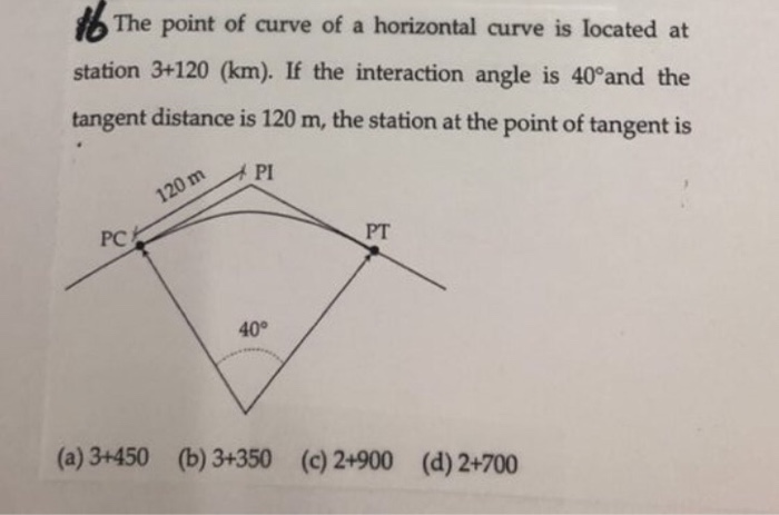 Solved 16 The point of curve of a horizontal curve is | Chegg.com