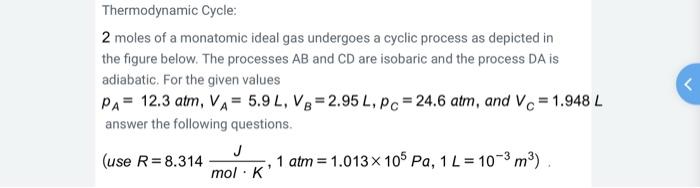 Solved Thermodynamic Cycle: 2 moles of a monatomic ideal gas | Chegg.com