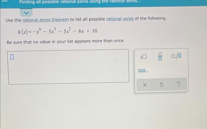 Solved al Zeros... Finding all possible rational zeros using | Chegg.com